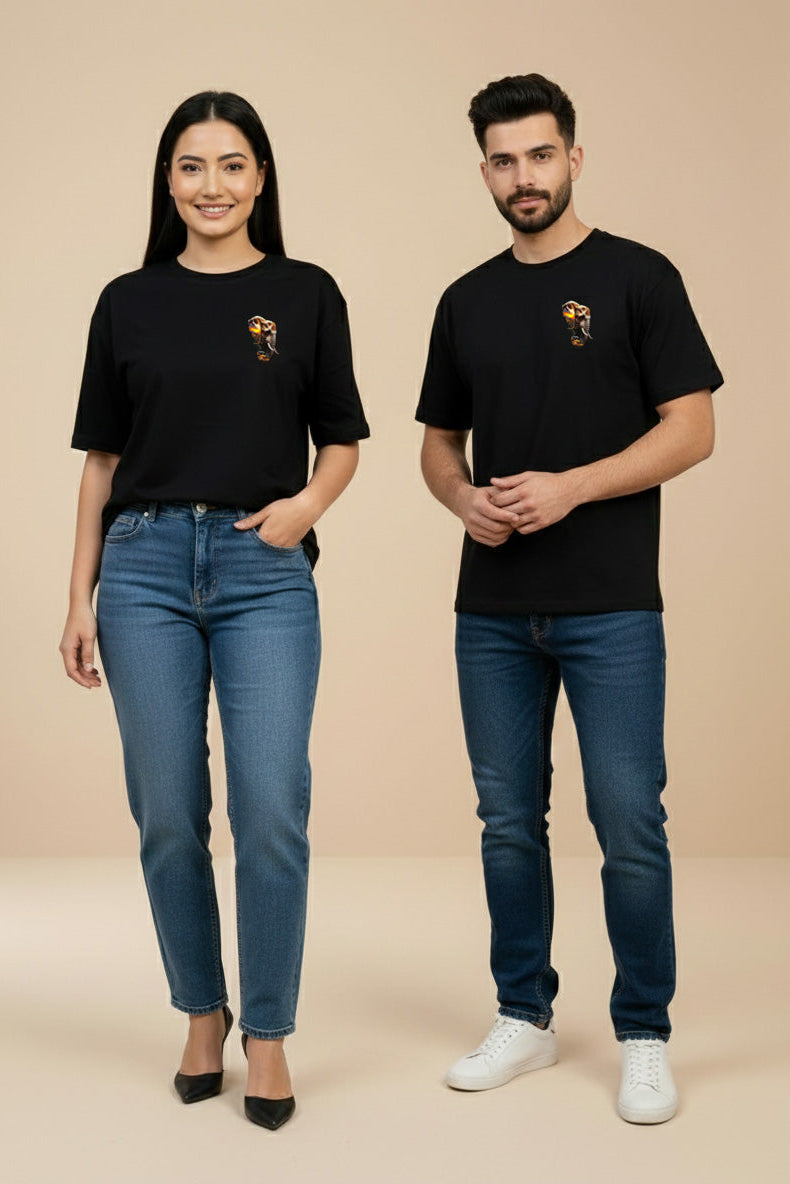 Oversized Unisex Graphic T-Shirt Black | RE-0109 | REYONA