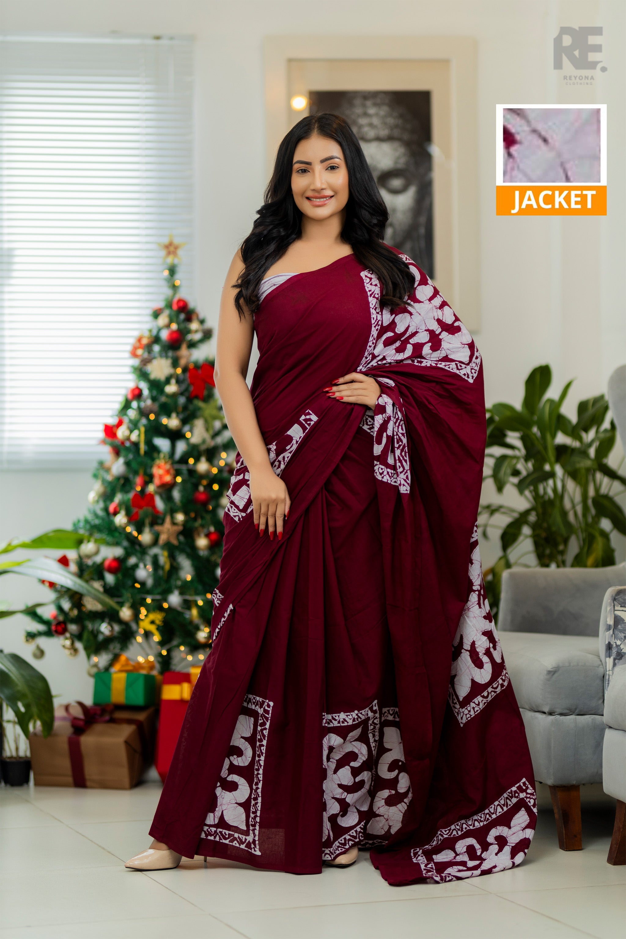 Batik Saree – Maroon Handcrafted Cotton | RE-0047 | REYONA