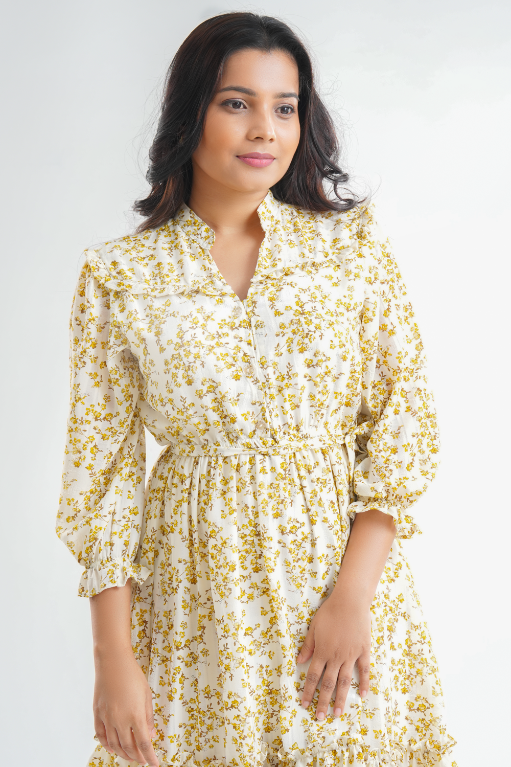 Shelly Mini Dress Beige Floral | Women’s Long Sleeve Mini Dress | REYONA